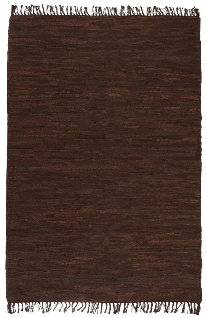 245222 vidaXL Ručně tkaný koberec Chindi kůže 160 x 230 cm hnědý