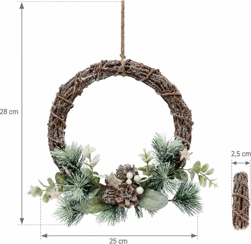 Věnec na dveře se šiškami a větvičkami, přírodní, Ø 25 cm