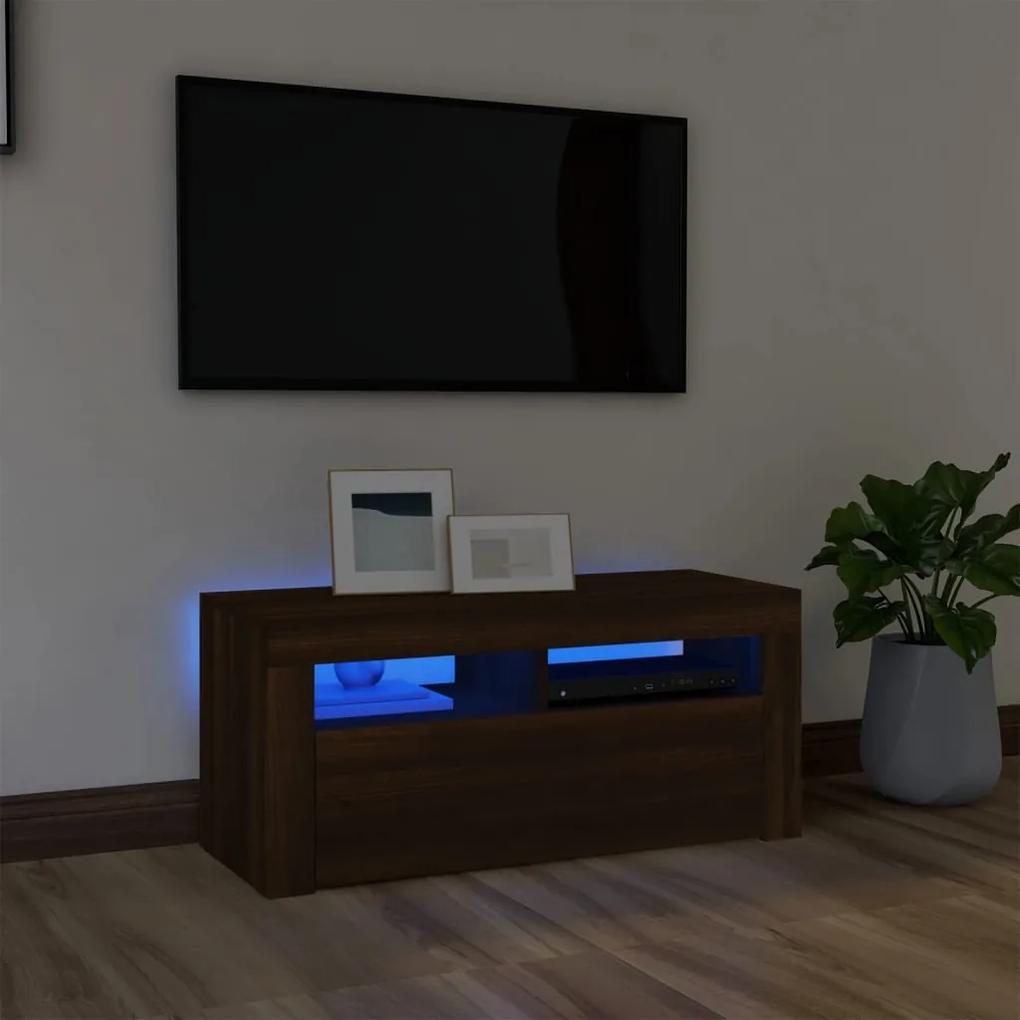 TV skříňka s LED osvětlením hnědý dub 90 x 35 x 40 cm - Default Title