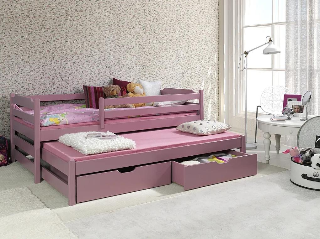Rozkládací postel Martin II s úložným prostorem 80x180 cm (Š 87 cm, D 190 cm, V 77 cm), Růžový akryl, Růžový akryl, bez matrací, se zábrankou