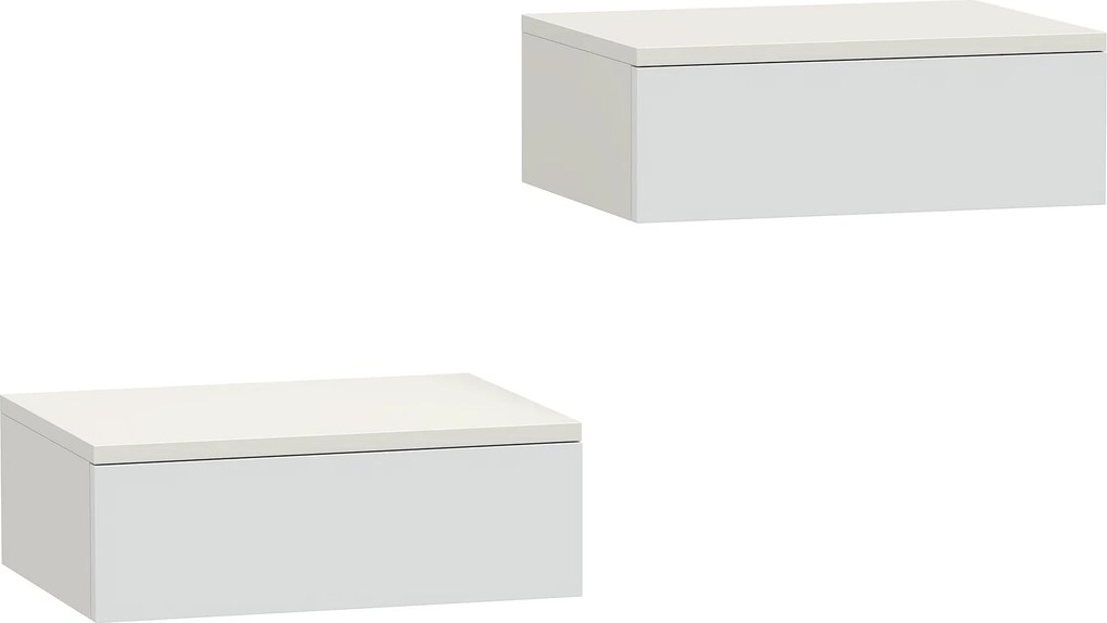 HOMCOM 2dílná sada nočních stolků, nástěnný design, zásuvka, do ložnice, dřevotříska, bílá