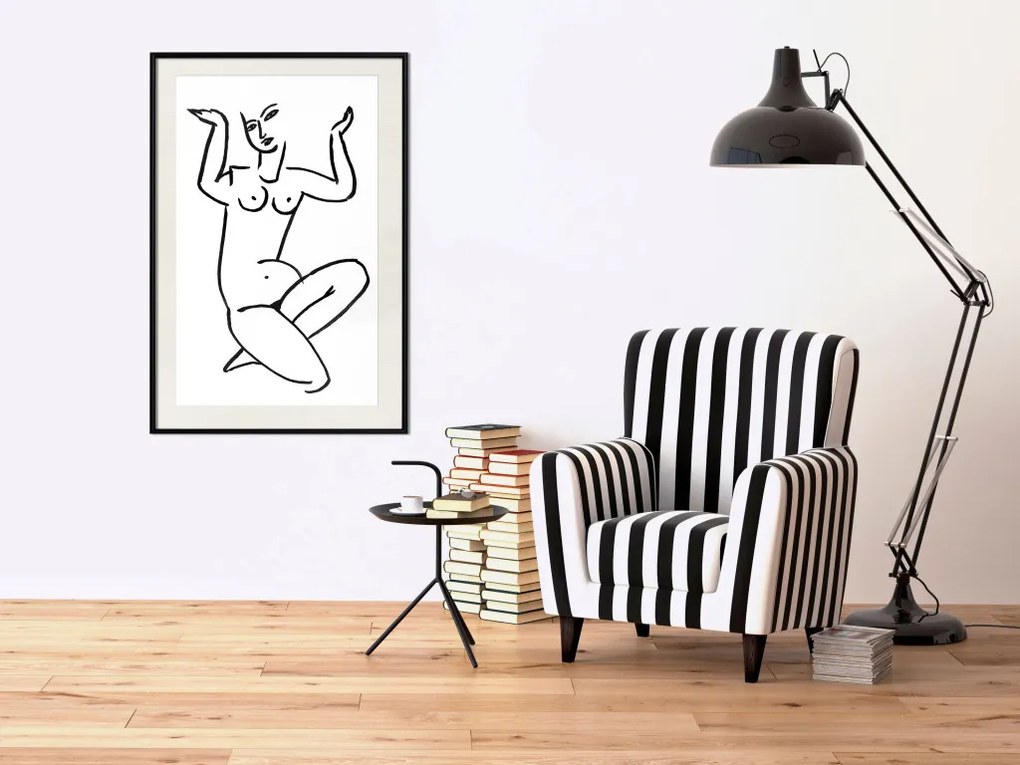Plakát Nevábné naléhání - černobílý lineární obrázek se siluetou nahé ženy