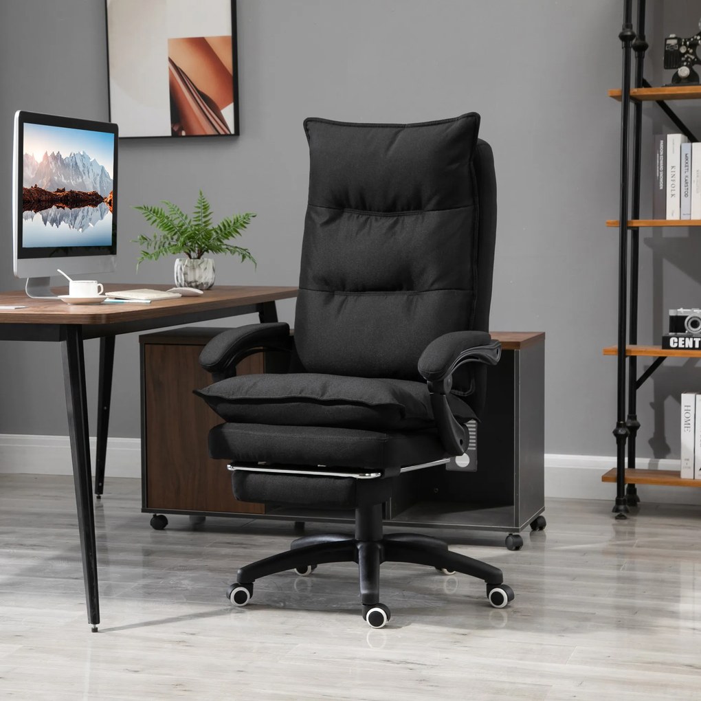 Masážní kancelářská židle Vinsetto s výsuvnou podnožkou, ergonomická kancelářská židle, výškově nastavitelná, černá