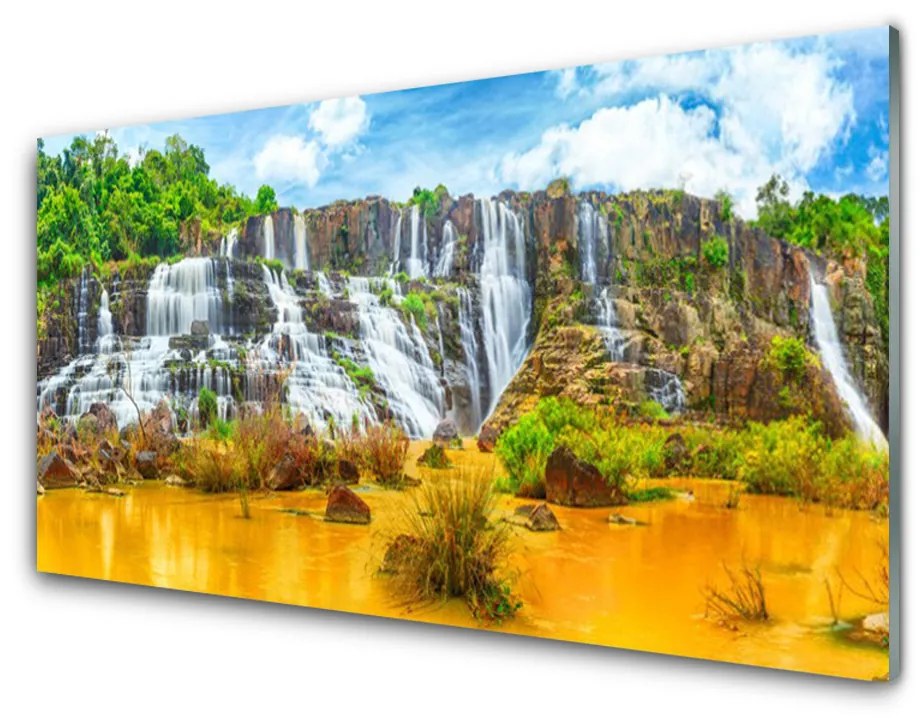 Obraz na skle Vodopád Stromy Příroda 100x50 cm