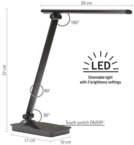 ONLI - LED Stmívatelná stolní lampa s USB portem DESKI LED/7W/230V 4000K černá