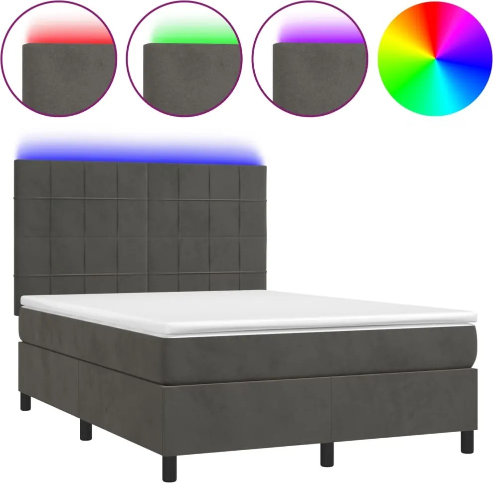 Box spring postel s matrací a LED tmavě šedá 140x200 cm samet 3136126