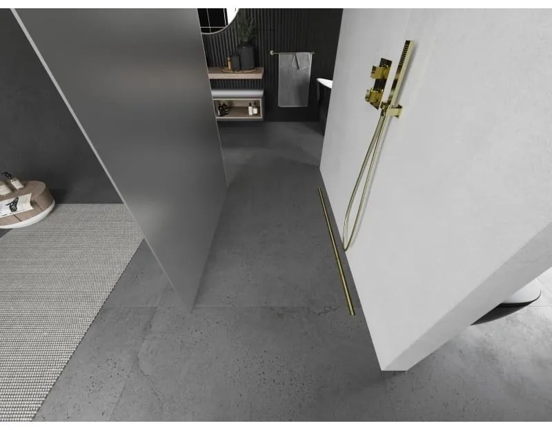 Mexen Kioto, sprchová zástěna Walk-In 100 x 200 cm, 8mm sklo námraza, zlatý matný profil, 800-100-002-55-30