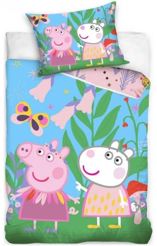 Dětské ložní povlečení Prasátko Peppa s Rebecou na louce - 100% bavlna - 70 x 90 cm + 140 x 200 cm