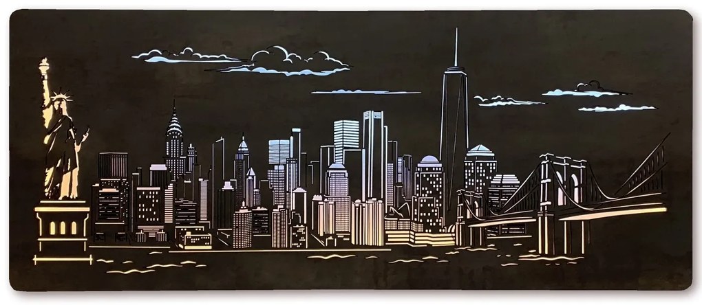 Li-Go "New York" světelný obraz s baterií 120x50cm varianta: ovládání na obraze včetně dálkového ovladače, provedení: dub