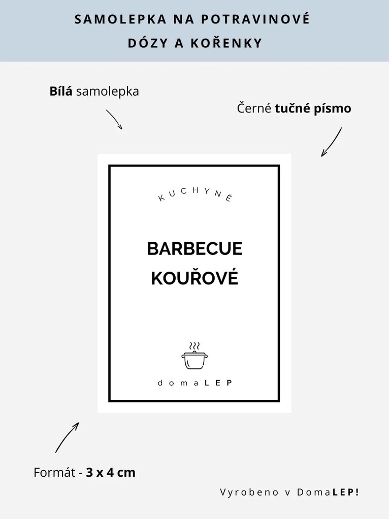 Samolepka na kořenky BARBECUE KOUŘOVÉ bílá 3 × 4 cm tučné písmo