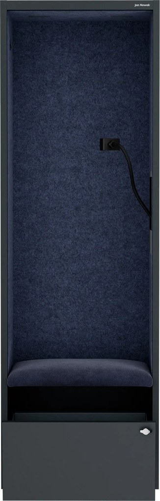 Kancelářská akustická kabina se sedátkem a USB-C portem, korpus antracitový / sedák námořnická modrá, 600 mm: SALLY MentalBox
