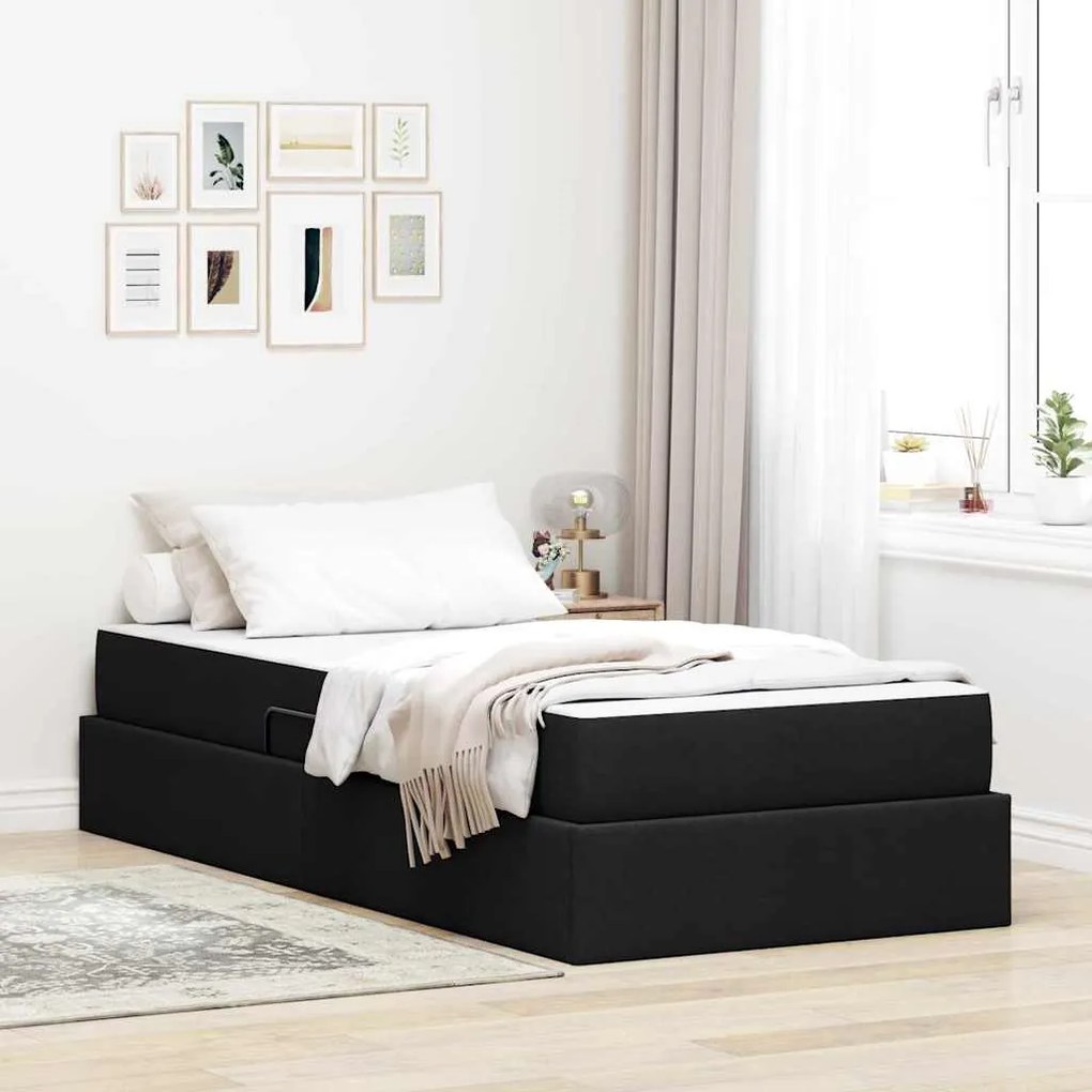 Postel s úložným prostorem a matrací Černá 90 x 200 cm 3399636