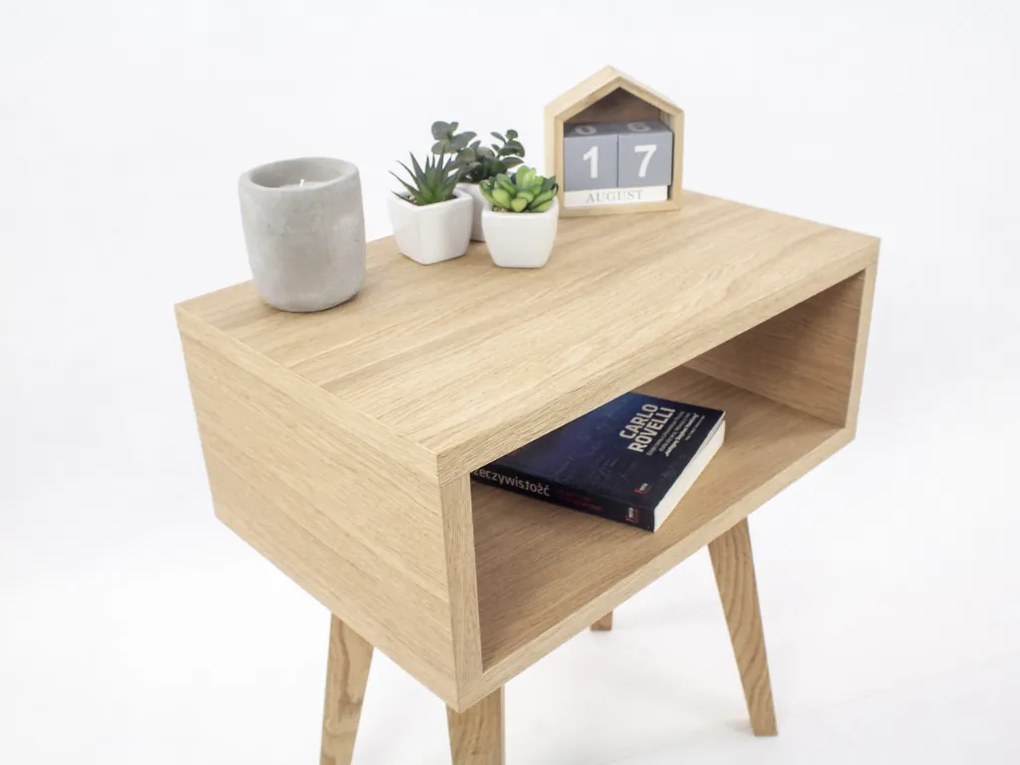 Benlemi Dřevěný noční stolek s policí LUNA ONE Zvolte kvalitu dřeva: 2. Kombinace dubového masivu a dýhované DTD desky