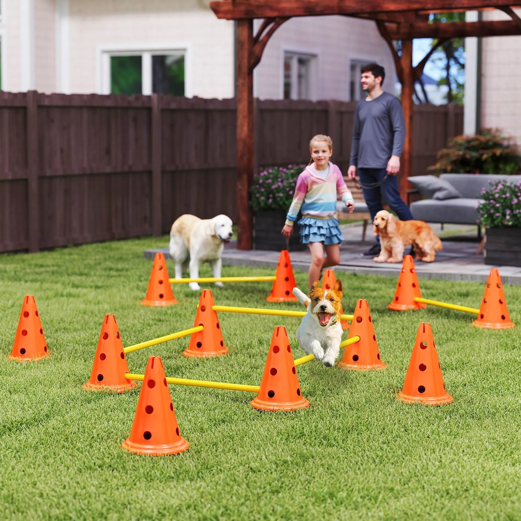 PawHut Agility set pro psy 6dílné agility vybavení pro výcvik psů Zásuvná sada překážek s 12 kužely 6 překážek Přepravní taška D07-059V01OG