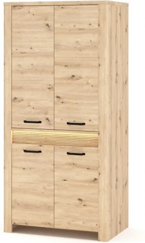 Skříň čtyřdveřová s led osvětlením Moris 96x200x60 cm Dub artisan