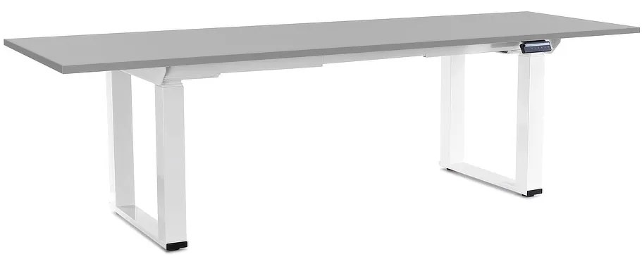 Výškově nastavitelný stůl OfficeTech Strong 240 x 80 cm, bílá podnož, světle šedá