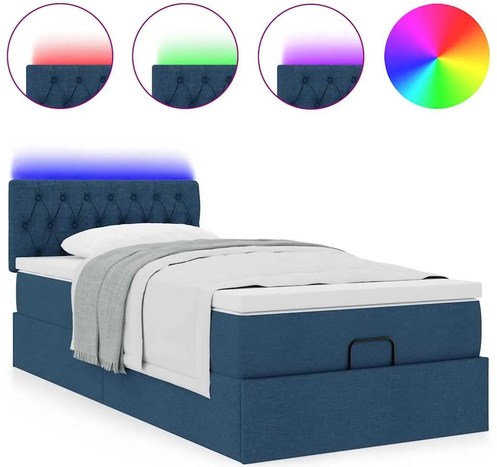 Osmanská postel s matrací & LED modrá 90x200 cm látka 3312366