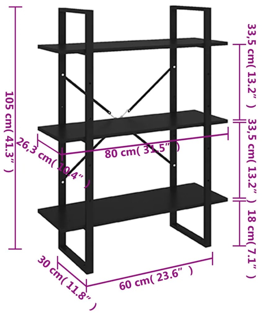 vidaXL Knihovna černá 80 x 30 x 105 cm dřevotříska