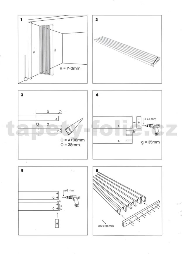 Předělovací panely, bílá mat 3D lamely, rozměr 2750 x 580 x 65 mm, IMPOL TRADE