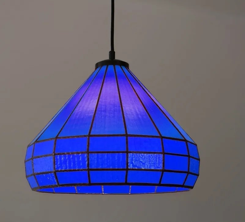 Závěsná vitrážová lampa ArtDec F3 Ø30 modrá
