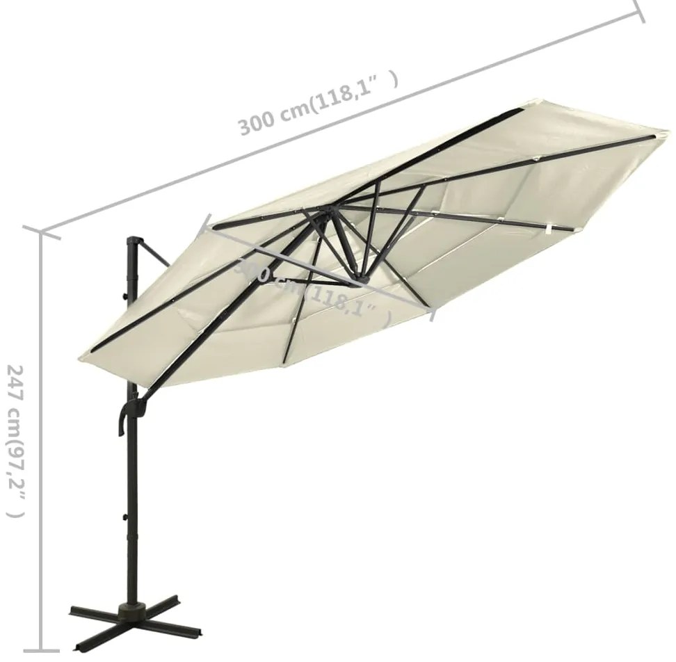 vidaXL Marketos 4stupňový zahradní slunečník s hliníkovou tyčí pískový 3 x 3 m