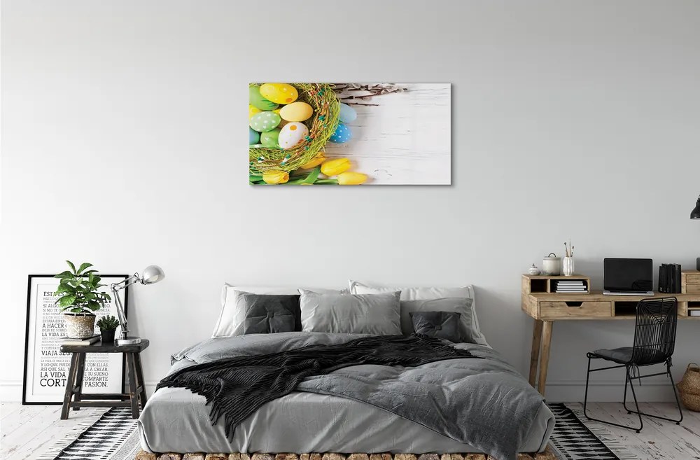 Obraz na skle Vaječné založené na tulipány 120x60 cm