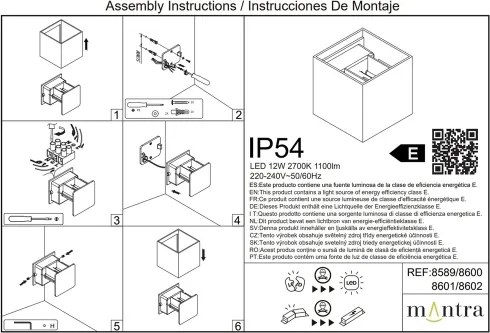 Venkovní nástěnné LED svítidlo MANTRA DAVOS černá 3000K IP54 2x6W stmívatelné
