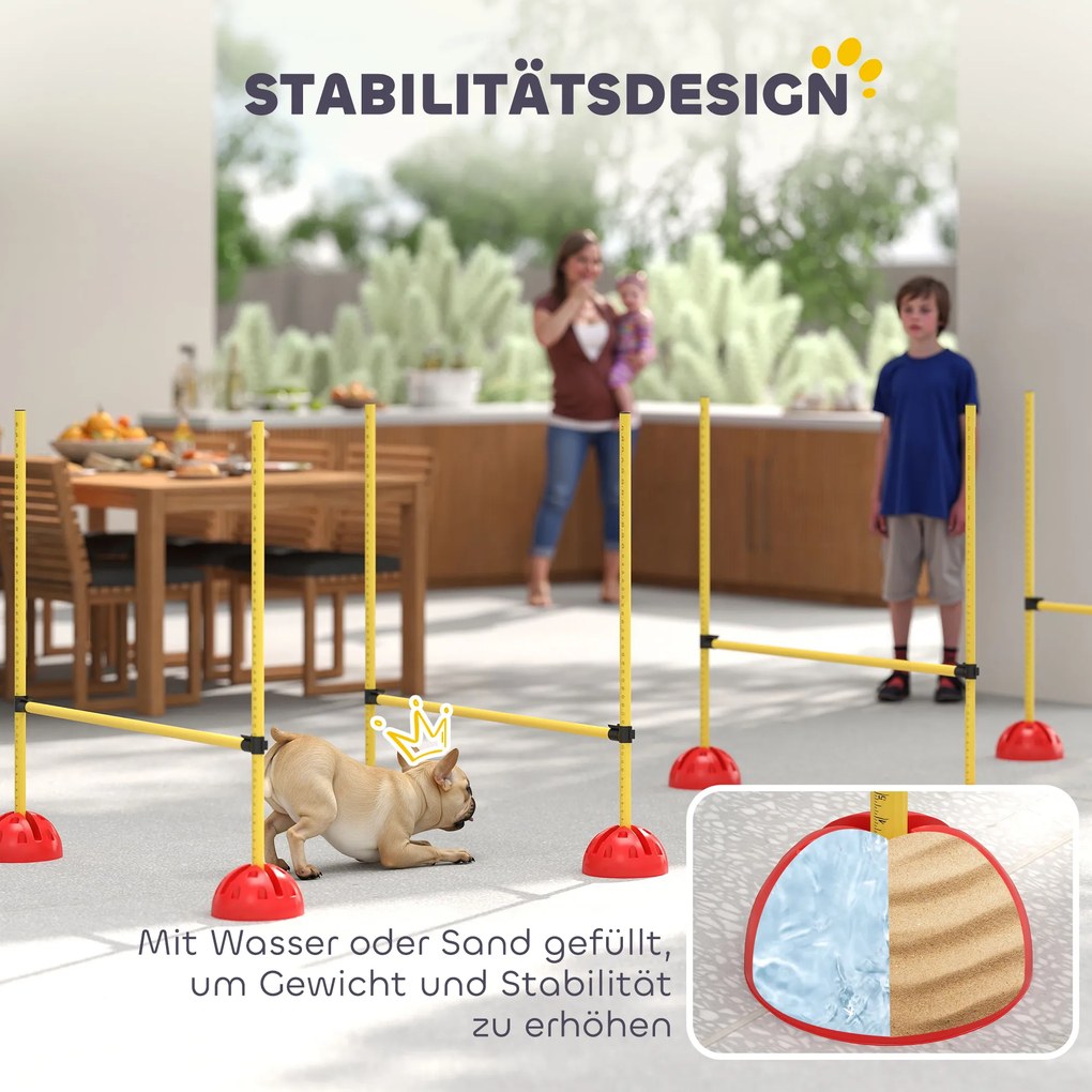 PawHut 4dílná sada agility pro psy se 4 překážkami a přepravní taškou pro trénink skákání, žlutá barva
