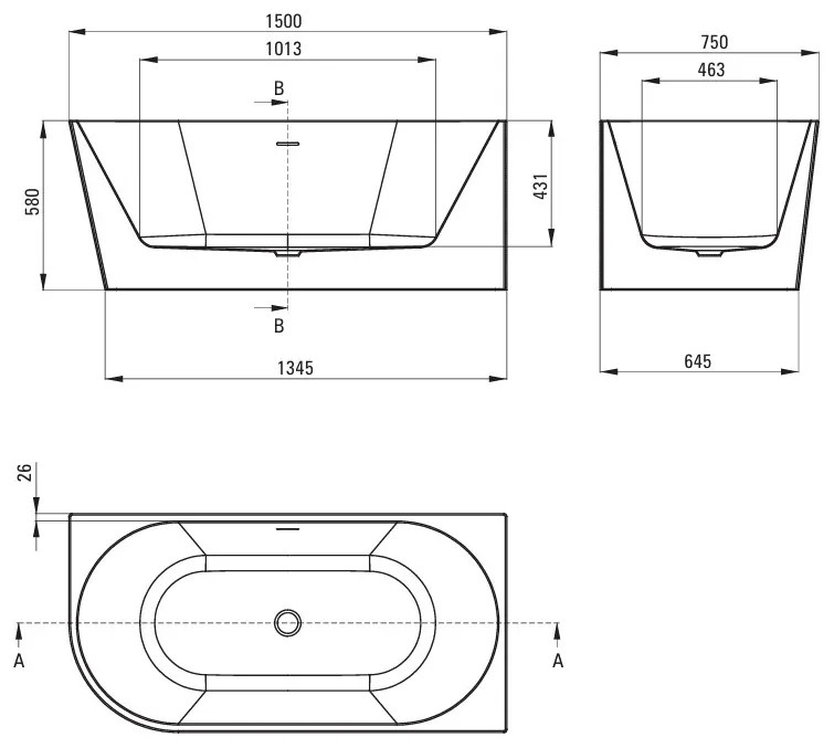 Deante Acrylic bathtub, rohová/free-standing, right - 150 cm