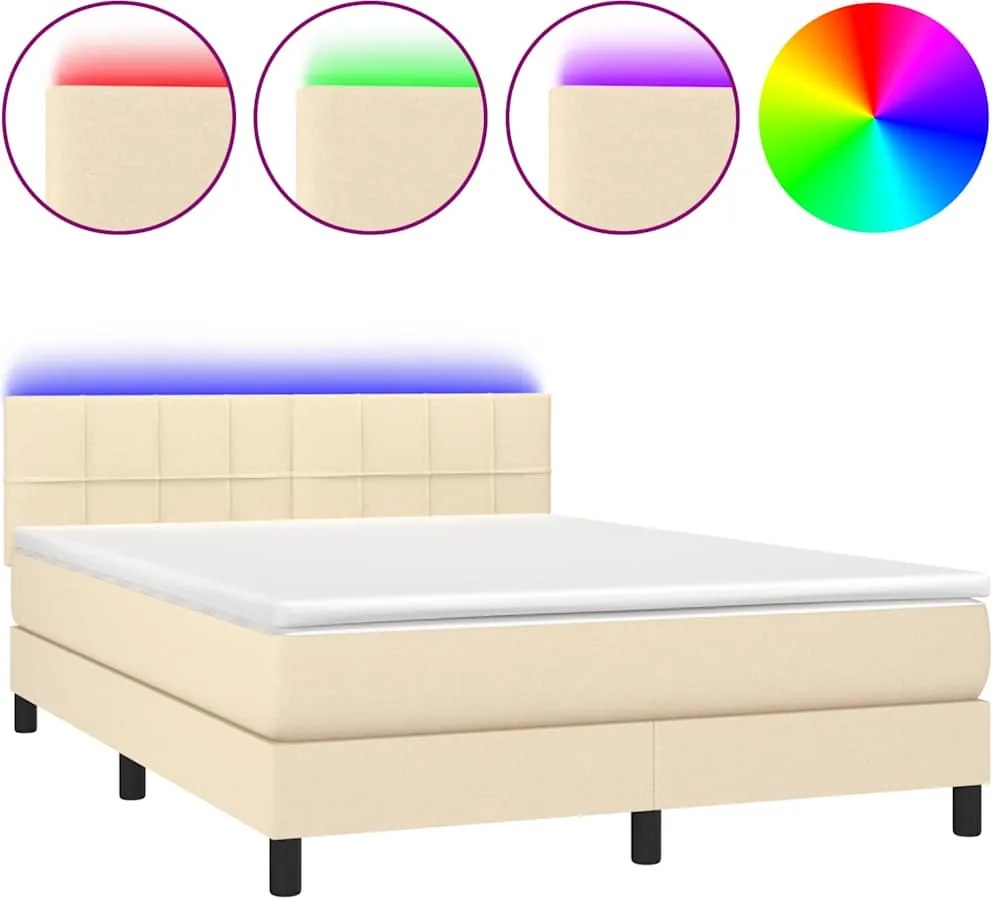 Box spring postel s matrací a LED krémová 140x200 cm textil 3133162