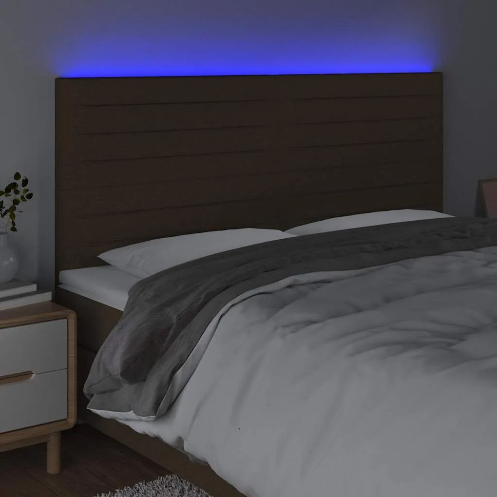 Čelo postele s LED tmavě hnědé 160x5x118/128 cm textil 3122573