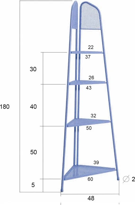 Modrá kovová rohová police na balkon Garden Pleasure MWH, výška 180 cm