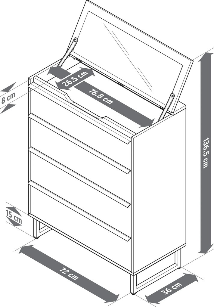 Tchibo - Komoda »Leeg« se 4 zásuvkami a zrcadlem - barva: šedá