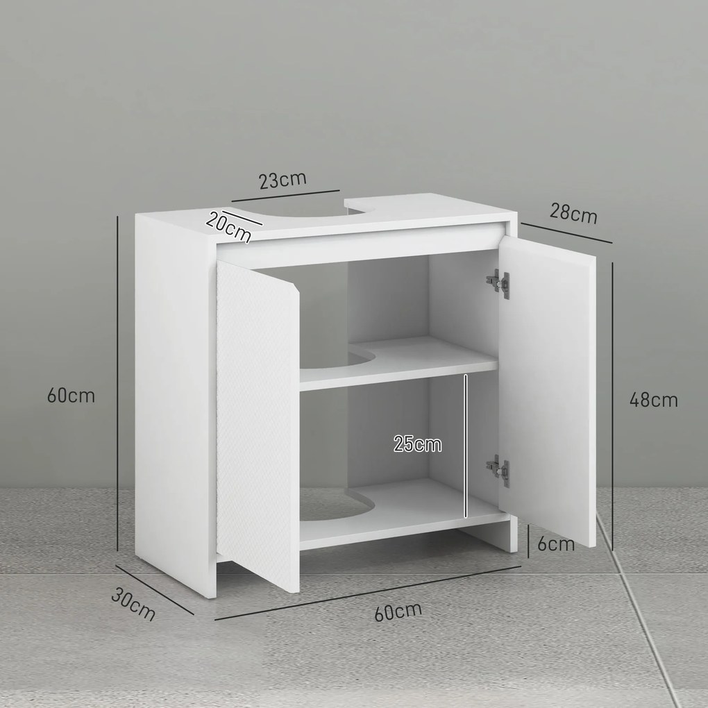 HOMCOM Podskříňková koupelnová skříňka Moderní koupelnová úprava se policí a proti převrhnutí, nosnost 40 kg, 60x30x60 cm, bílá