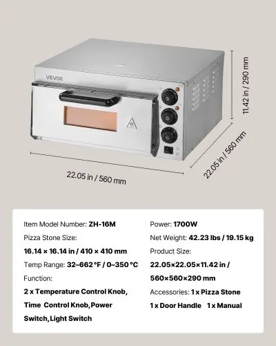 Komerční stolní pizza pec Elektrická trouba na pizzu pro 40,6 cm pizzu uvnitř