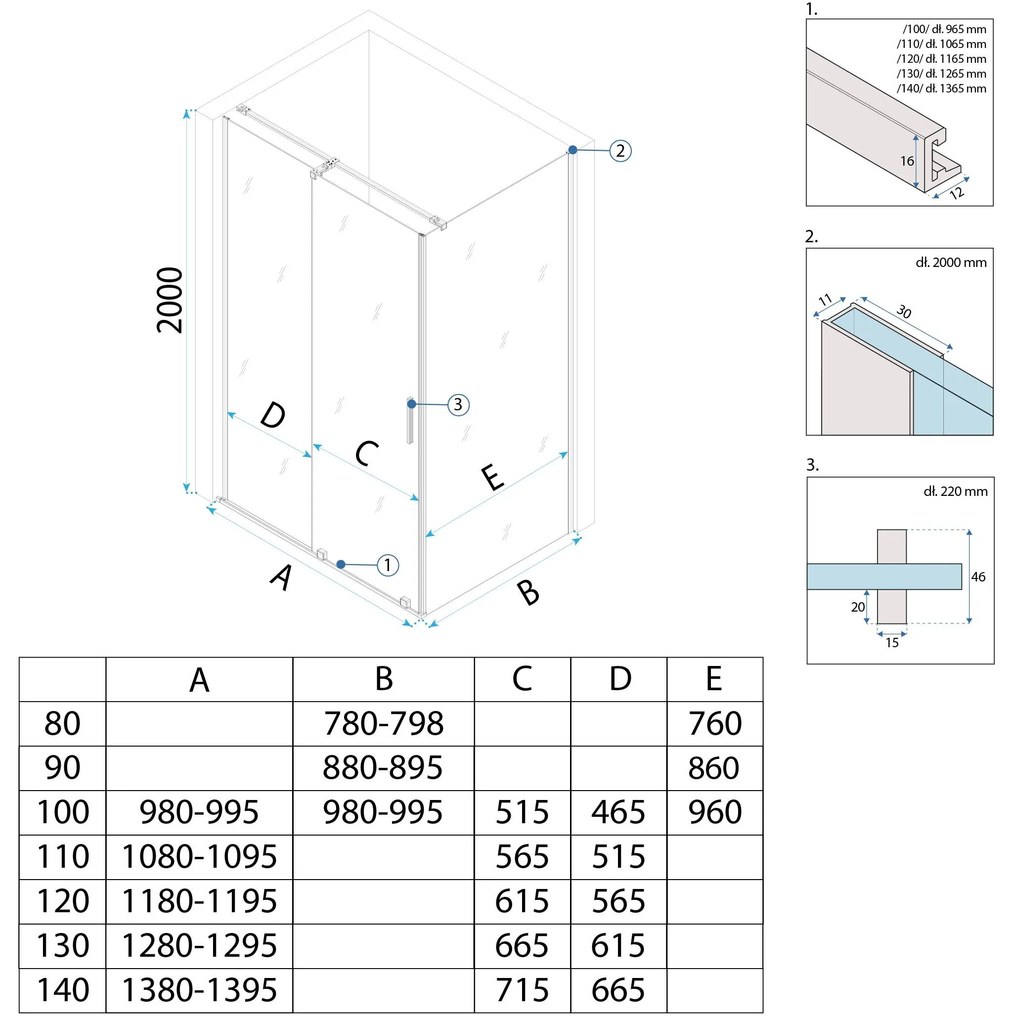 Rea Montana, sprchová kabina s posuvnými dveřmi 140x90cm, 6mm čiré sklo, zlatý matný profil, KPL-K2520