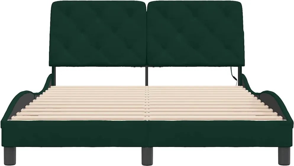 Rám postele s LED bez matrace tmavě zelený 140 x 190 cm samet 3213852
