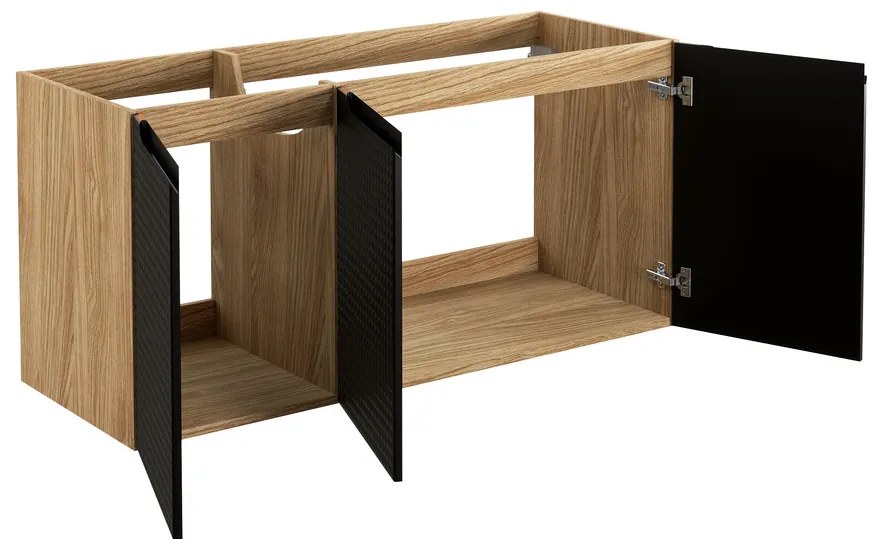 Závěsná skříňka Luxor Black s deskou a umyvadly 120 cm dub olejovaný/černá