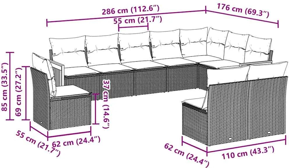 10dílná zahradní sedací souprava s poduškami černá polyratan 3260152