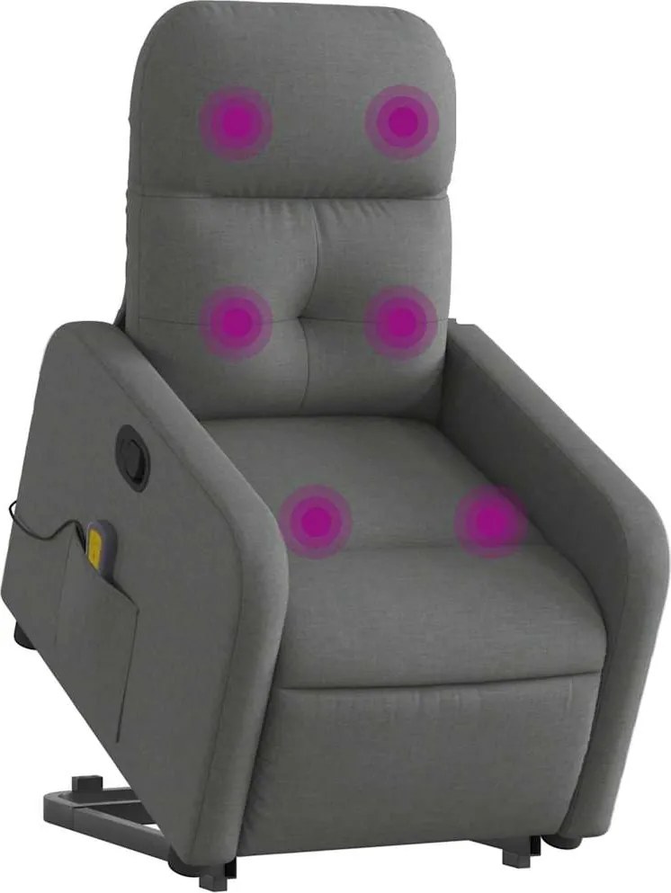 Zvedací masážní polohovací křeslo tmavě šedé textil 3206805