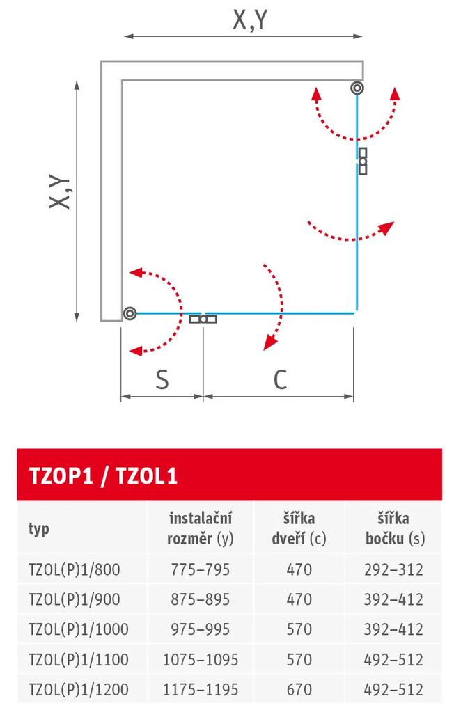 Čtvercový sprchový kout se skládacími dveřmi a otočným systémem TZOL1+TZOP1 Viz technická specifikace Transparent Brillant TZOL1/1000+TZOP1/1100 1000 1100 TZOL1/1000_TZOP1/1100