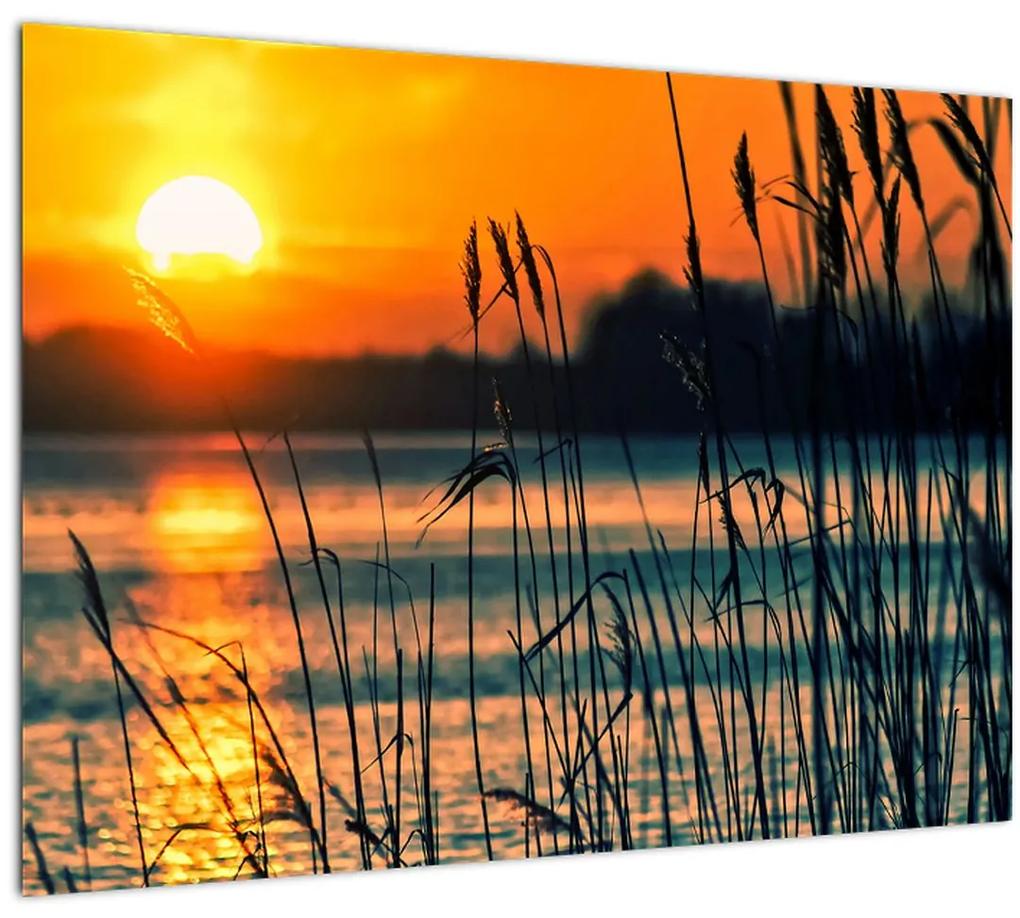 Skleněný obraz - Západ slunce nad jezerem (70x50 cm)