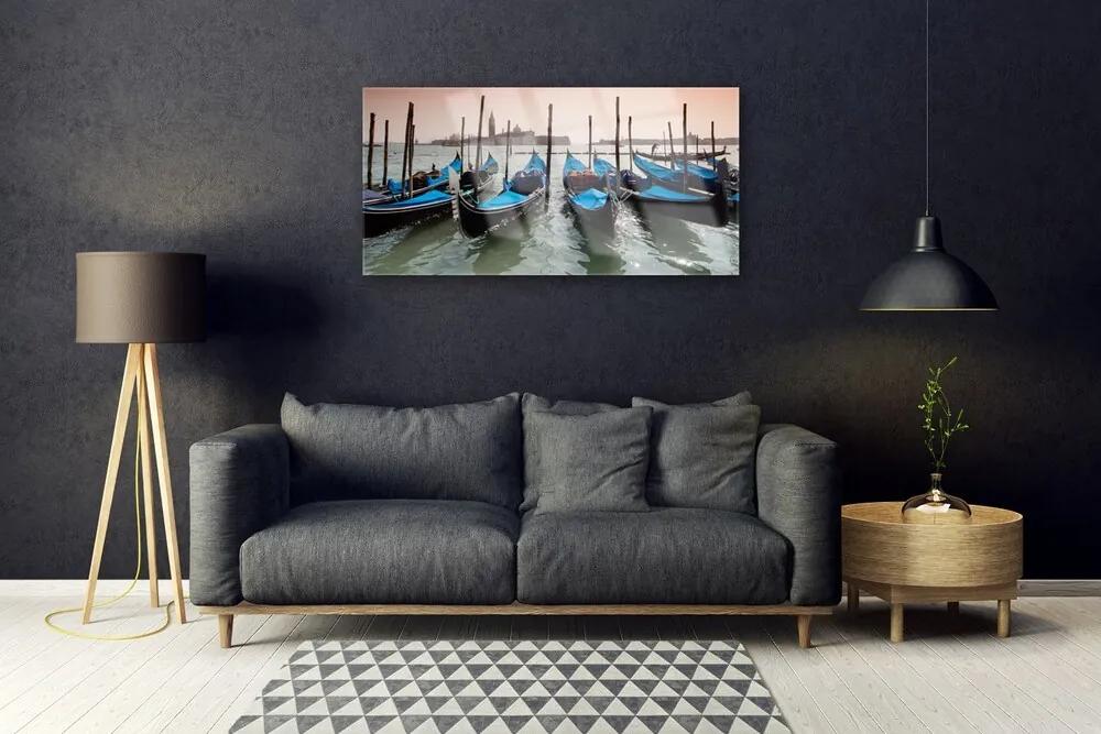 Obraz na skle Loďka Voda Architektura 125x50 cm