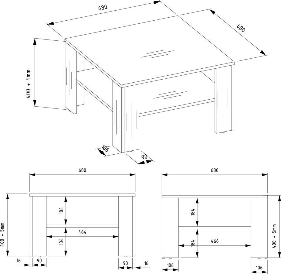 Konferenční stolek Lawa Square 68 cm dub artisan/černý