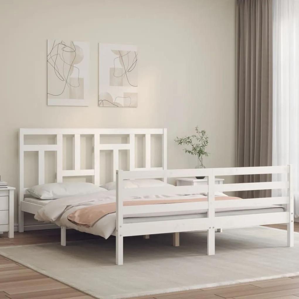 Rám postele s čelem bílý 160 x 200 cm masivní dřevo,  3194972