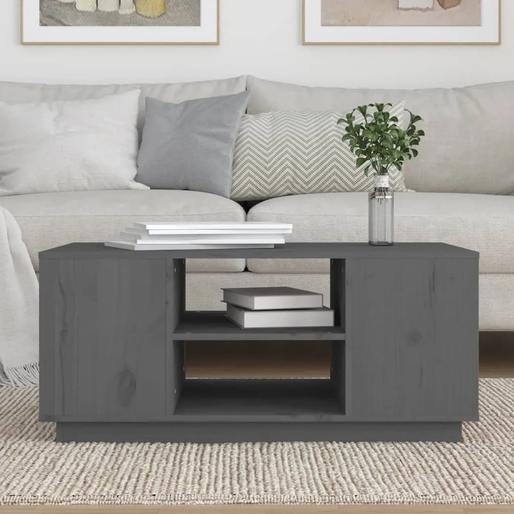 Konferenční stolek šedý 90x49x40,5 cm masivní borové dřevo - Default Title