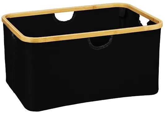 Kesper Úložný box - košík, textilní černý s bambusovým rámem XXL, 57x37x26