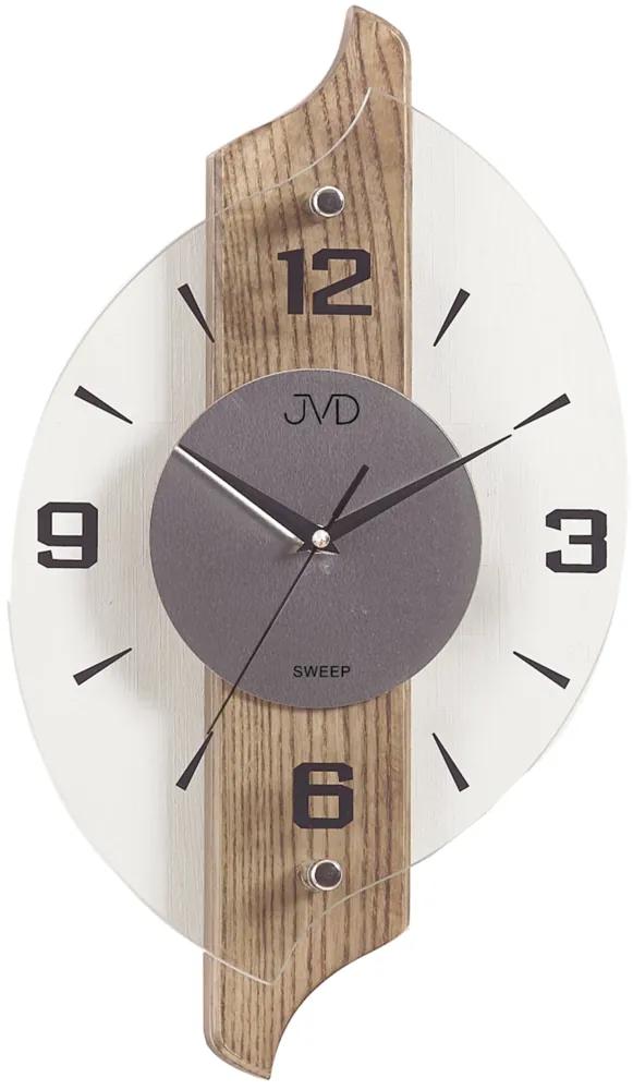 JVD Netikající tiché dřevěné skleněné nástěnné hodiny JVD NS18007/78