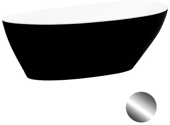 Besco Volně stojící vana z litého mramoru Goya BW Matt 140x62 (160x70, 170x72) Barva: Bílá/černá, Rozměry (cm): 160x70,5, Typ a barva výpustě: Click-Clack s horním čištěním, bílá
