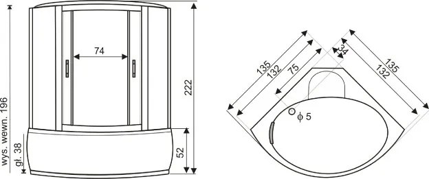 Aplomo Big Boss 135x135x222 masážní sprchový box s vanou